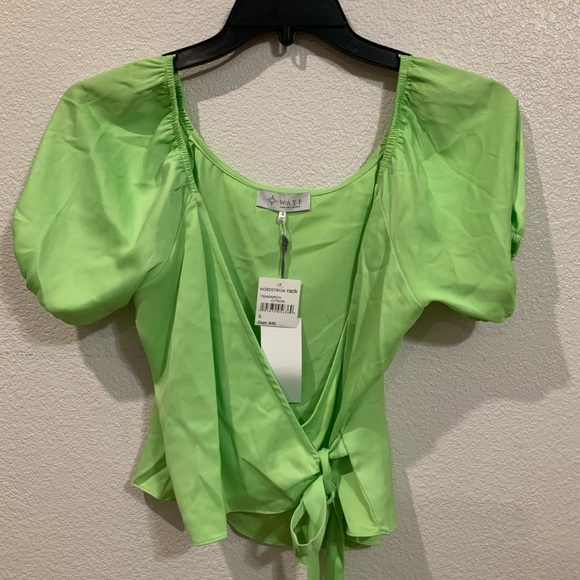 Wayf | Tops | Wayf Lime Puff Sleeve Wrap Blouse | Poshmark